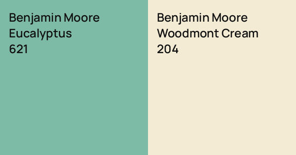 Benjamin Moore Eucalyptus vs. Benjamin Moore Woodmont Cream comparison