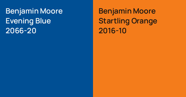 Benjamin Moore Evening Blue vs. Benjamin Moore Startling Orange comparison