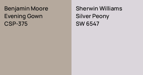 Benjamin Moore Evening Gown vs. Sherwin Williams Silver Peony comparison
