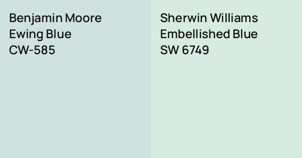 Benjamin Moore Ewing Blue vs. Sherwin Williams Embellished Blue comparison