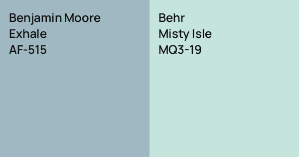 Benjamin Moore Exhale vs. Behr Misty Isle comparison