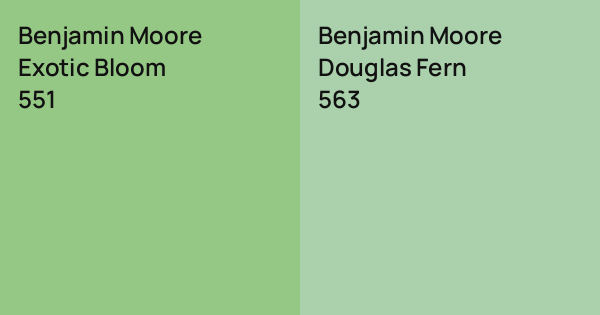Benjamin Moore Exotic Bloom vs. Benjamin Moore Douglas Fern comparison