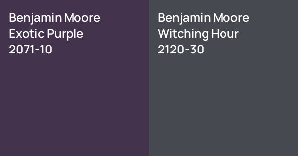 Benjamin Moore Exotic Purple vs. Benjamin Moore Witching Hour comparison