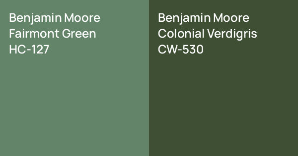 Benjamin Moore Fairmont Green vs. Benjamin Moore Colonial Verdigris ...
