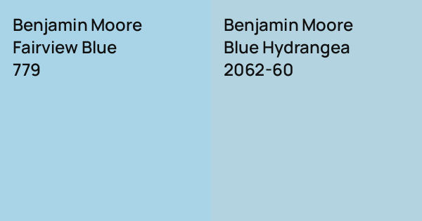 Benjamin Moore Fairview Blue vs. Benjamin Moore Blue Hydrangea comparison