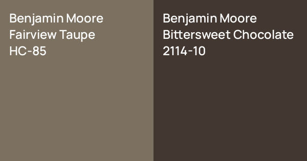 Benjamin Moore Fairview Taupe vs. Benjamin Moore Bittersweet Chocolate ...