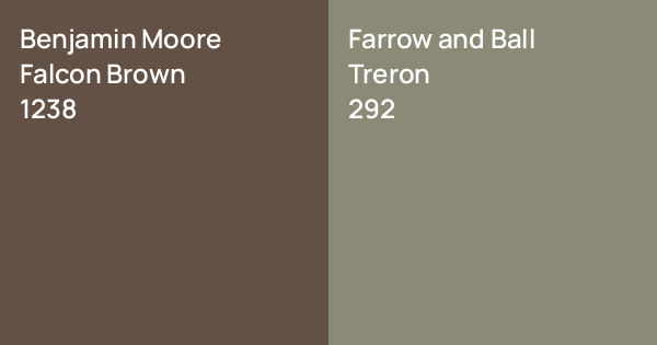Benjamin Moore Falcon Brown vs. Farrow and Ball Treron comparison