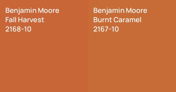 Benjamin Moore Fall Harvest vs. Benjamin Moore Burnt Caramel comparison