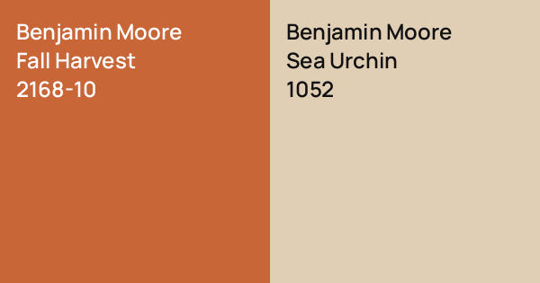 Benjamin Moore Fall Harvest vs. Benjamin Moore Sea Urchin comparison