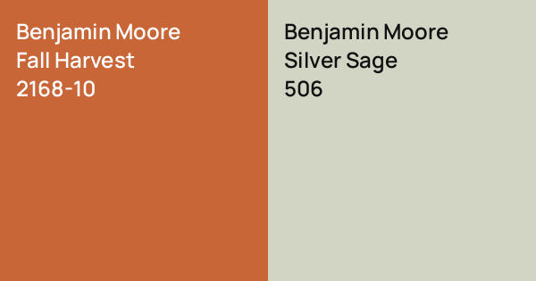 Benjamin Moore Fall Harvest vs. Benjamin Moore Silver Sage comparison