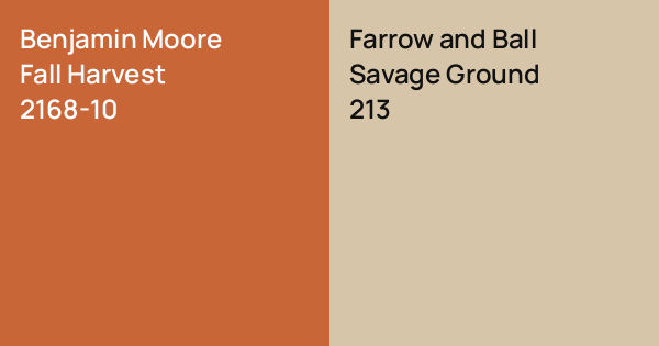 Benjamin Moore Fall Harvest vs. Farrow and Ball Savage Ground comparison