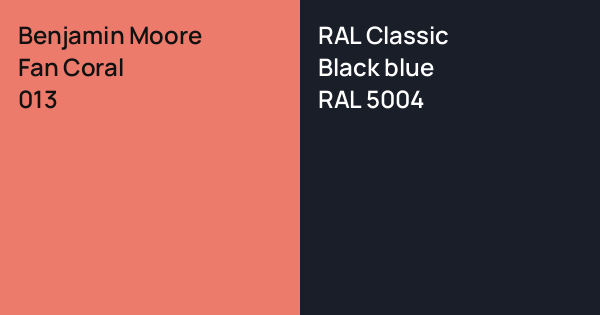 Benjamin Moore Fan Coral vs. RAL Classic Black blue comparison