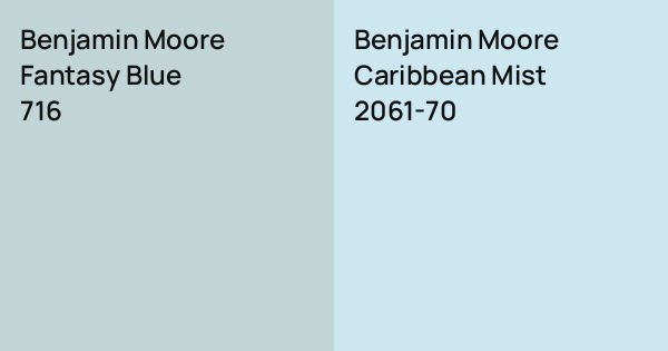 Benjamin Moore Fantasy Blue vs. Benjamin Moore Caribbean Mist comparison