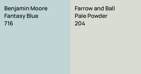 Benjamin Moore Fantasy Blue vs. Farrow and Ball Pale Powder comparison