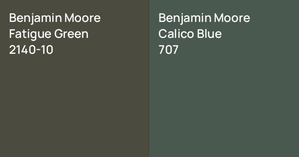 Benjamin Moore Fatigue Green vs. Benjamin Moore Calico Blue comparison