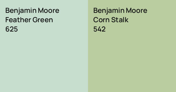 Benjamin Moore Feather Green vs. Benjamin Moore Corn Stalk comparison
