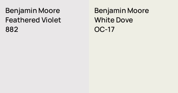 Benjamin Moore Feathered Violet vs. Benjamin Moore White Dove comparison