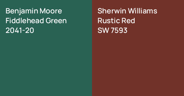 Benjamin Moore Fiddlehead Green vs. Sherwin Williams Rustic Red comparison