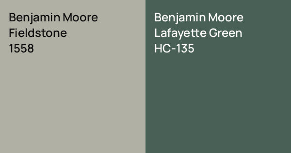 Benjamin Moore Fieldstone vs. Benjamin Moore Lafayette Green comparison