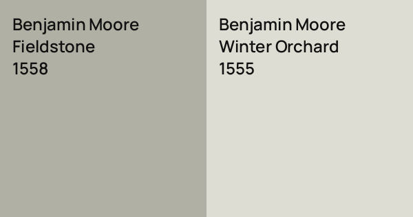 Benjamin Moore Fieldstone vs. Benjamin Moore Winter Orchard comparison