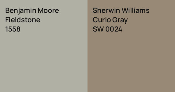Benjamin Moore Fieldstone vs. Sherwin Williams Curio Gray comparison