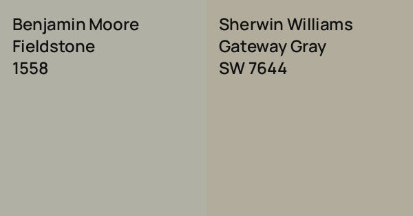 Benjamin Moore Fieldstone vs. Sherwin Williams Gateway Gray comparison