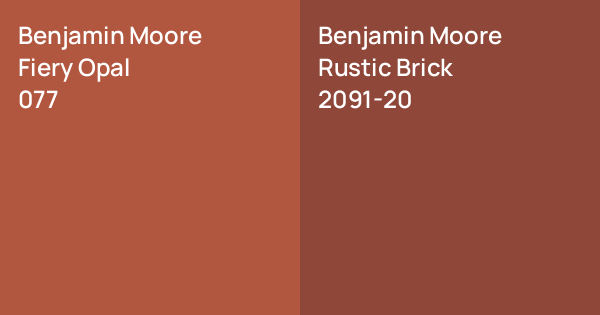 Benjamin Moore Fiery Opal vs. Benjamin Moore Rustic Brick comparison