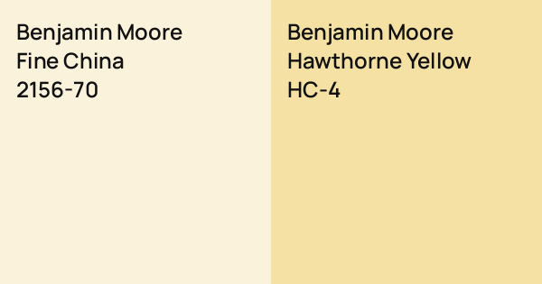 Benjamin Moore Fine China vs. Benjamin Moore Hawthorne Yellow comparison