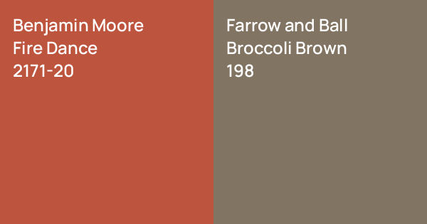 Benjamin Moore Fire Dance vs. Farrow and Ball Broccoli Brown comparison