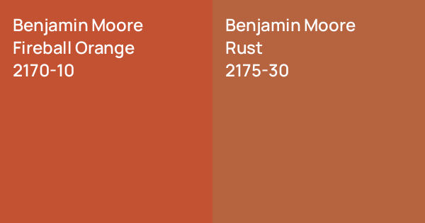 Benjamin Moore Fireball Orange vs. Benjamin Moore Rust comparison