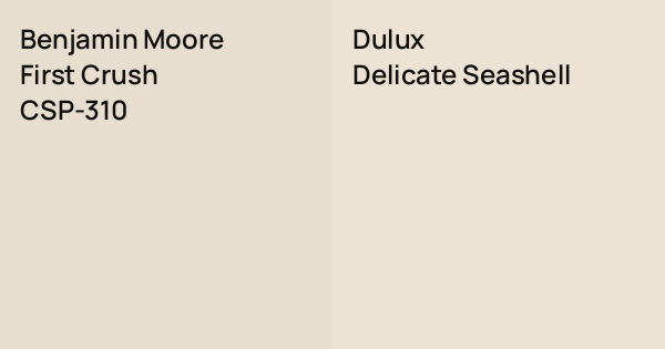 Benjamin Moore First Crush vs. Dulux Delicate Seashell comparison