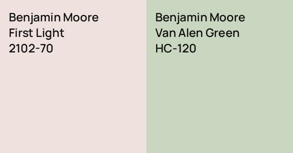 Benjamin Moore First Light vs. Benjamin Moore Van Alen Green comparison