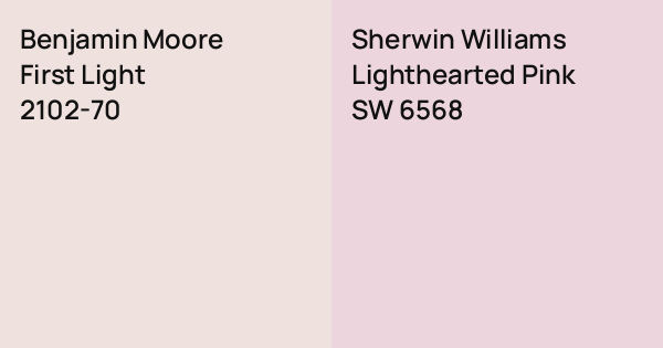 Benjamin Moore First Light vs. Sherwin Williams Lighthearted Pink comparison