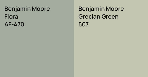 Benjamin Moore Flora vs. Benjamin Moore Grecian Green comparison