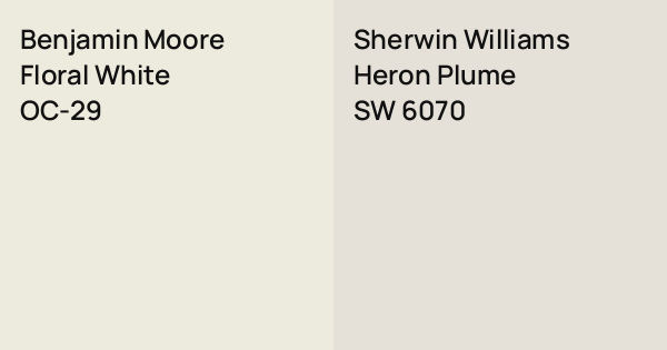 Benjamin Moore Floral White vs. Sherwin Williams Heron Plume comparison