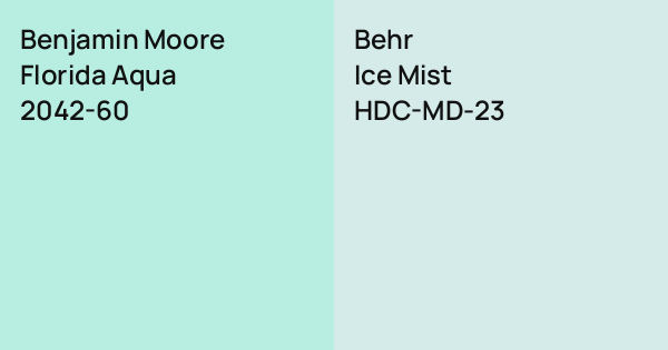 Benjamin Moore Florida Aqua vs. Behr Ice Mist comparison