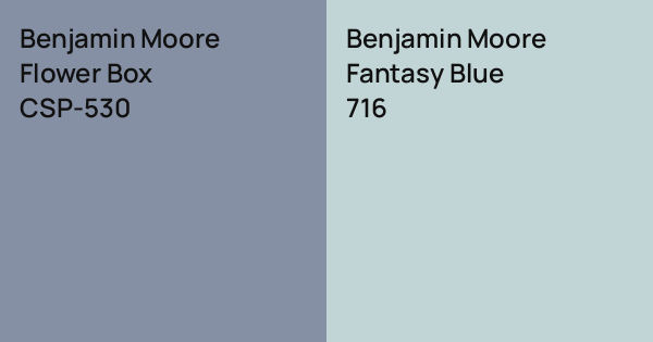 Benjamin Moore Flower Box vs. Benjamin Moore Fantasy Blue comparison