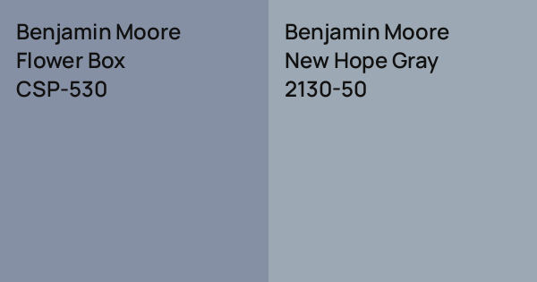 Benjamin Moore Flower Box vs. Benjamin Moore New Hope Gray comparison