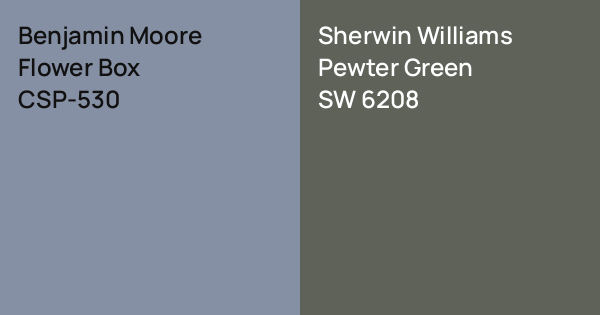 Benjamin Moore Flower Box vs. Sherwin Williams Pewter Green comparison