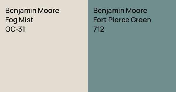 Benjamin Moore Fog Mist vs. Benjamin Moore Fort Pierce Green comparison