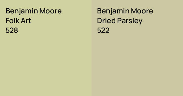 Benjamin Moore Folk Art vs. Benjamin Moore Dried Parsley comparison