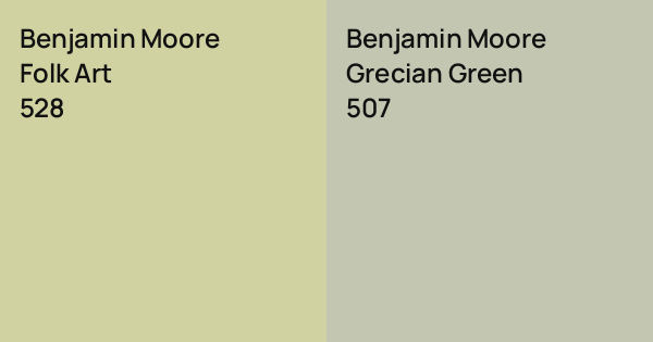 Benjamin Moore Folk Art vs. Benjamin Moore Grecian Green comparison