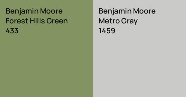 Benjamin Moore Forest Hills Green vs. Benjamin Moore Metro Gray comparison