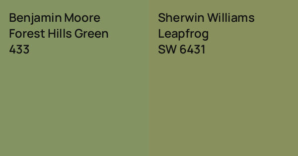 Benjamin Moore Forest Hills Green vs. Sherwin Williams Leapfrog comparison