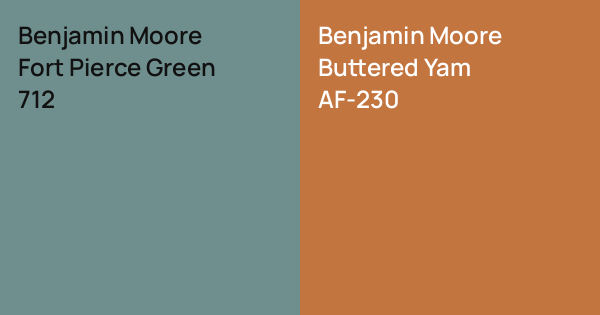 Benjamin Moore Fort Pierce Green vs. Benjamin Moore Buttered Yam comparison