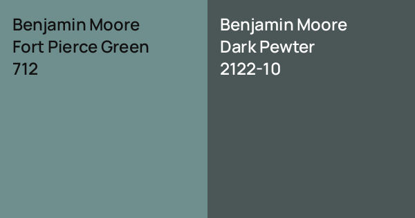 Benjamin Moore Fort Pierce Green vs. Benjamin Moore Dark Pewter comparison