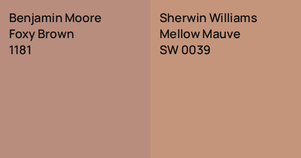 Benjamin Moore Foxy Brown vs. Sherwin Williams Mellow Mauve comparison