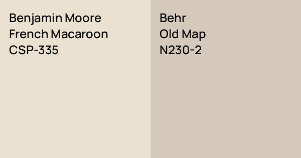 Benjamin Moore French Macaroon vs. Behr Old Map comparison
