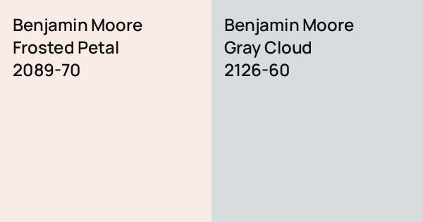 Benjamin Moore Frosted Petal vs. Benjamin Moore Gray Cloud comparison