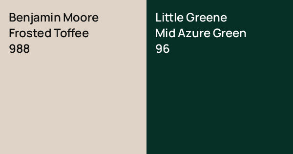 Benjamin Moore Frosted Toffee vs. Little Greene Mid Azure Green comparison